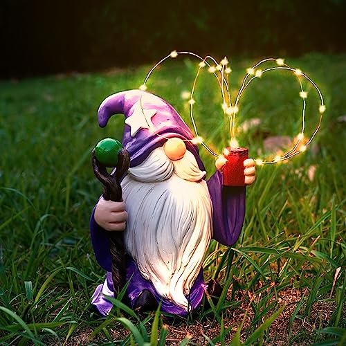 Joint Honglin Resin Gnome Statue Outdoor Decor Waterproof Firework Solar LED Lights Gnome Garden Sculpture Decorations for Outside Lawn Patio Yard Ornament Gifts (Gnome)