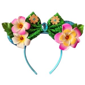 kiddale hawaiian headbands head boppers,tropical flower hair band for girls women,sequin mouse ear flower hair accessories costume cosplay headwear for birthday summer luau party holiday decorations