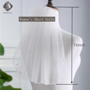 HONGMEI 1 Tier Bridal Wedding Veil Women's Short Veils with Rhinestone Flower Girls Veils for Wedding Bachelorette Party First Communion