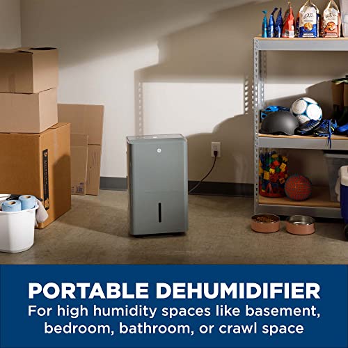 GE Energy Star Portable Dehumidifier, 50 Pint Daily Output with Pump and Drain Hose for Auto or Manual Drainage, Ultra Quiet, Perfect for Basement, Bedroom, Bathrooms, Gray