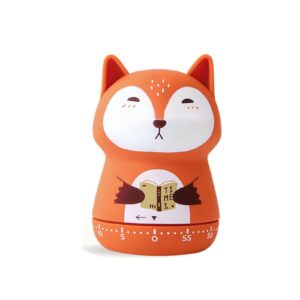 nuoswek mechanical kitchen timer, cute animal timer for kids, wind up 60 minutes manual countdown timer for classroom, home, study and cooking (orange fox)