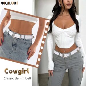 QIQILUXI Western Belt for Women Men Cowboys Cowgirls Carving Buckles Belts for Jeans Pants