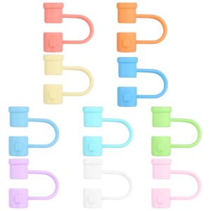 bouboni 10 pieces silicone straw cover set reusable drinking straw tips compatible with 6-8mm straws 10 colors available perfect for traveling, picnicking, fitness, party decoration and protection