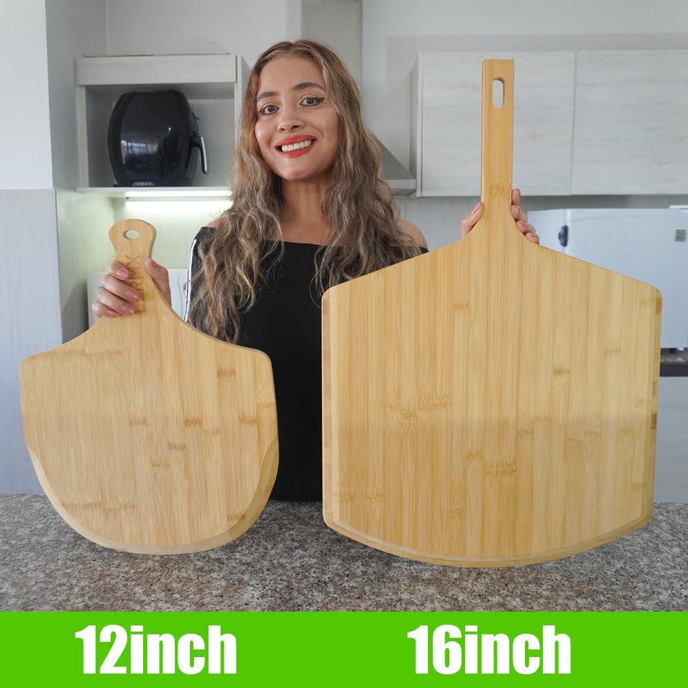 Pizza Peel 16 Inch, Natural Bamboo Pizza Peel Pizza Paddle Spatula Oven Accessory for Large Wood Pizza Board For Transferring & Serving, Wood Pizza Cutting Board for Cheese Bread Fruit Vegetables