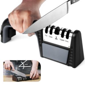 4 stage knife sharpener tool with professional 800 grit whetstone, premium kitchen knife sharpener, manual knife sharpener, blade sharpener, scissor sharpener, chef knife sharpener