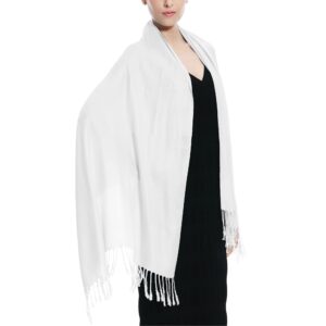 glory max women large soft silky pashmina shawl wrap scarf in plain solid colors (white)