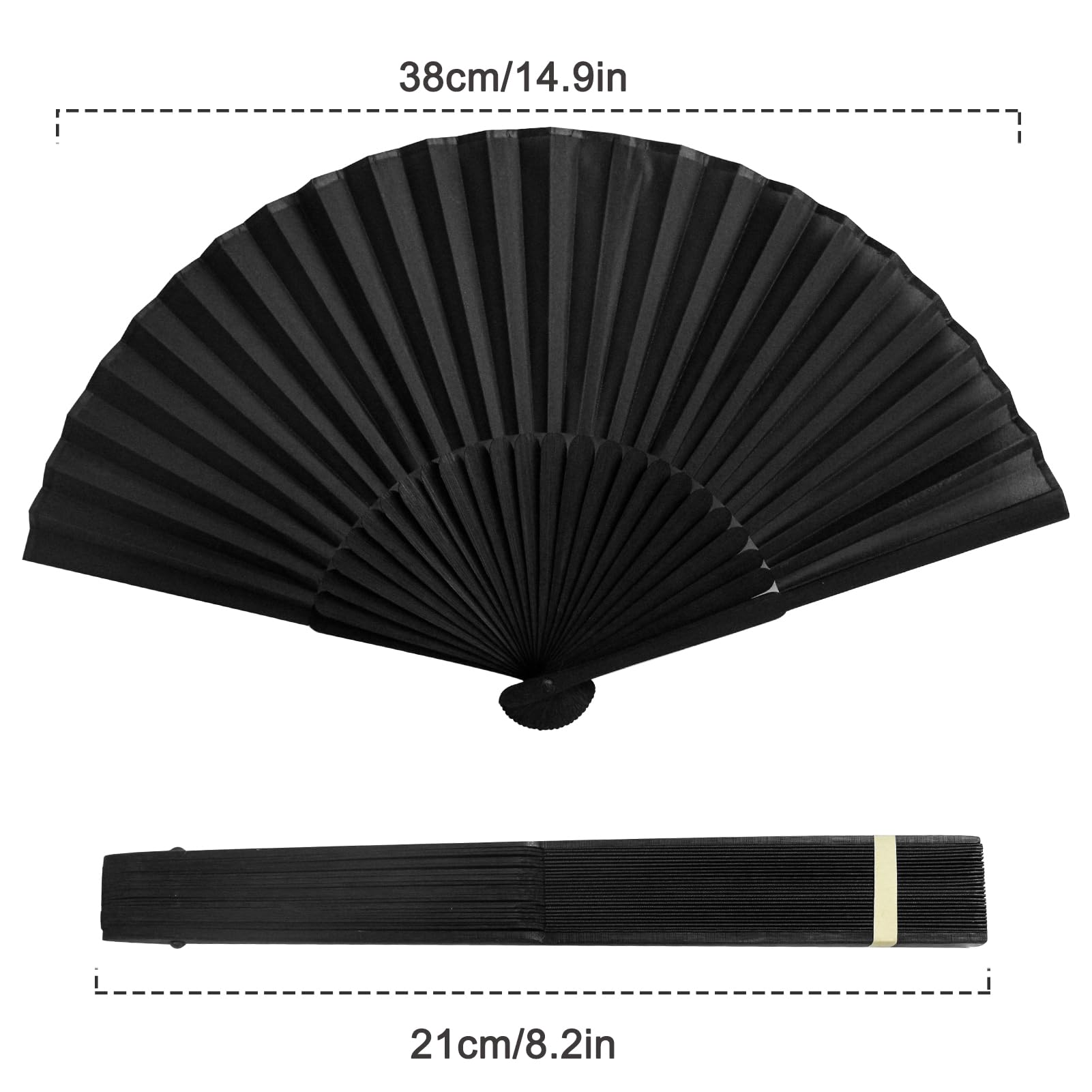 Silk Folding Fan,Handheld Fans Black Hand Fans Hand Held Bamboo Silk Folding Fan Chinese Kung Fu Tai Chi Folding Fan Vintage Retro Fabric Fans with Case for Women Performance,Wedding, Party & Gift