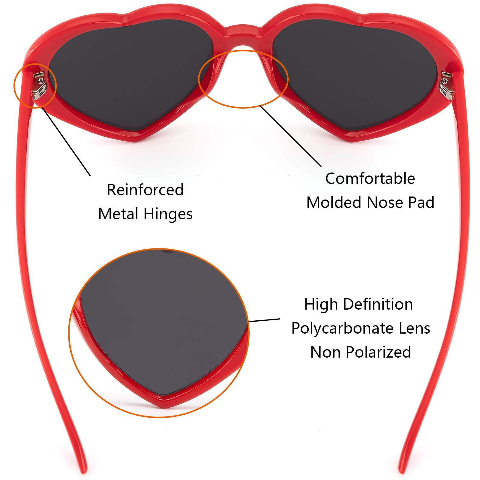 IOHLNG Heart Sunglasses for Women Men Oversized Trendy Love Shaped Sunglasses Non Polarized Shades Retro Lovely Fashion Cute Sun Glasses Red Frame Grey Lens