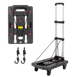 double rhombus folding hand truck, 330 lbs foldable hand truck dolly cart heavy duty collapsible trolley portable platform luggage cart with 5 wheels & 2 elastic ropes for moving travel home office