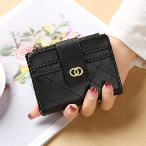 Avando Small Wallet For Women- Credit Card Holder Wallet For Women Girls- Zipper Small Bifold Wallet Mini Coin Purse With ID Window (Black)