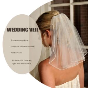 HONGMEI 1 Tier Bridal Wedding Veil Women's Short Veils with Rhinestone Flower Girls Veils for Wedding Bachelorette Party First Communion