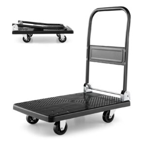 goplus folding push cart dolly, moving platform hand truck w/ 360° swivel wheels, spacious & non-slip loading area, rolling flatbed cart for loading & storage, 440 lbs max load (28" x 19")