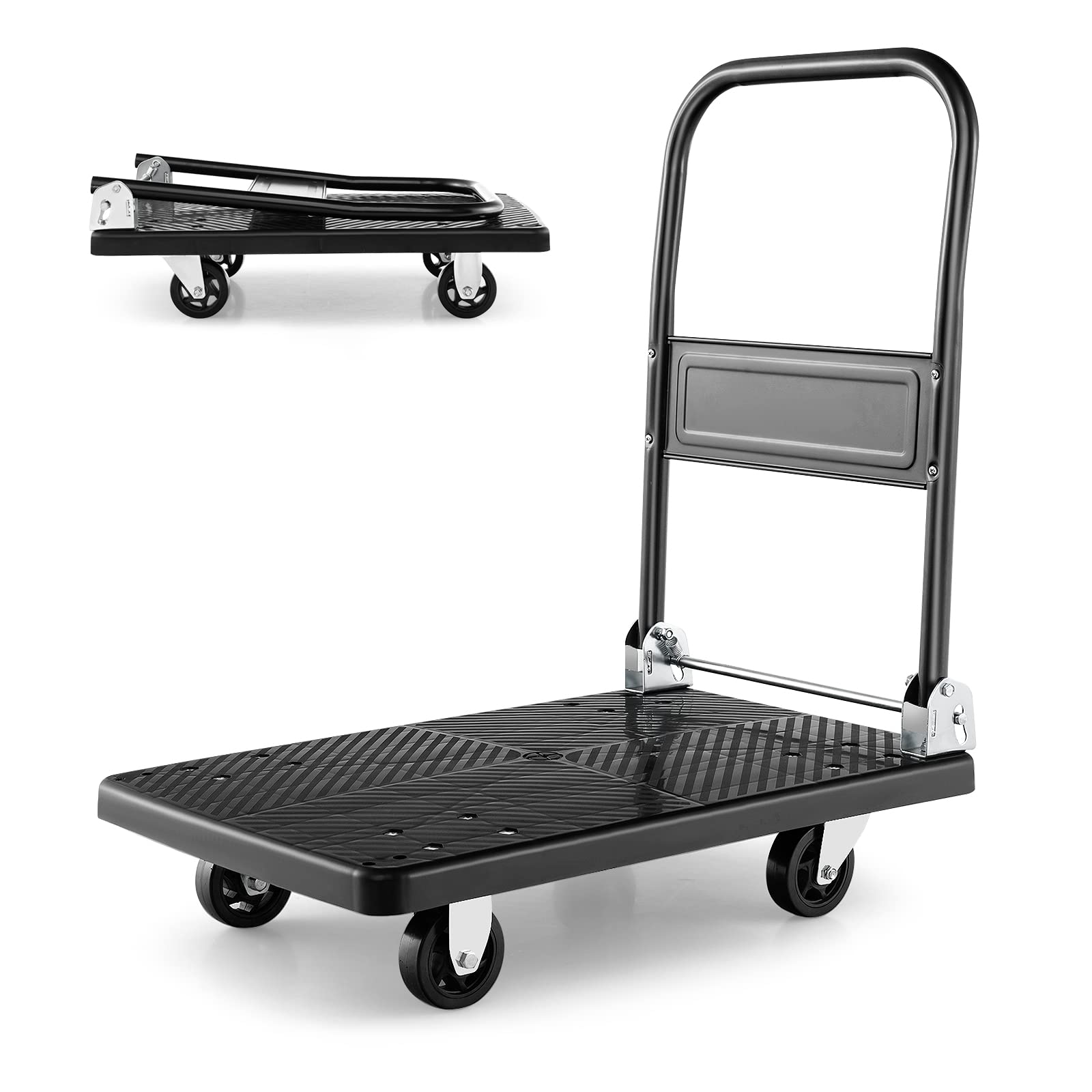 Goplus Folding Push Cart Dolly, Moving Platform Hand Truck w/ 360° Swivel Wheels, Spacious & Non-Slip Loading Area, Rolling Flatbed Cart for Loading & Storage, 440 LBS Max Load (28" x 19")