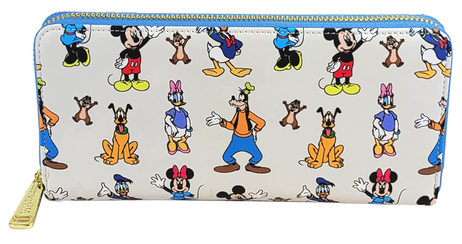 Loungefly Disney Wallet Mickey Mouse Friends Forward & Backward Print Zip Clutch