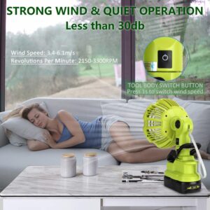 Philophca Portable Clip on Fan Cordless, Personal Battery Operated Fan for Ryobi 18V One+ Lithium Battery 3 Speed Camping Fan with USB Port 330° & 110° Pivoting Rechargeable Fan Powerful Wind