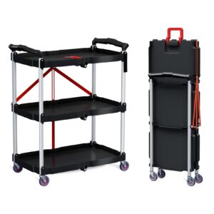 lojok 3-tier collapsible cart with wheels, multifunction folding utility cart, 240lbs load capacity, for garage, office, storehouse, kitchen