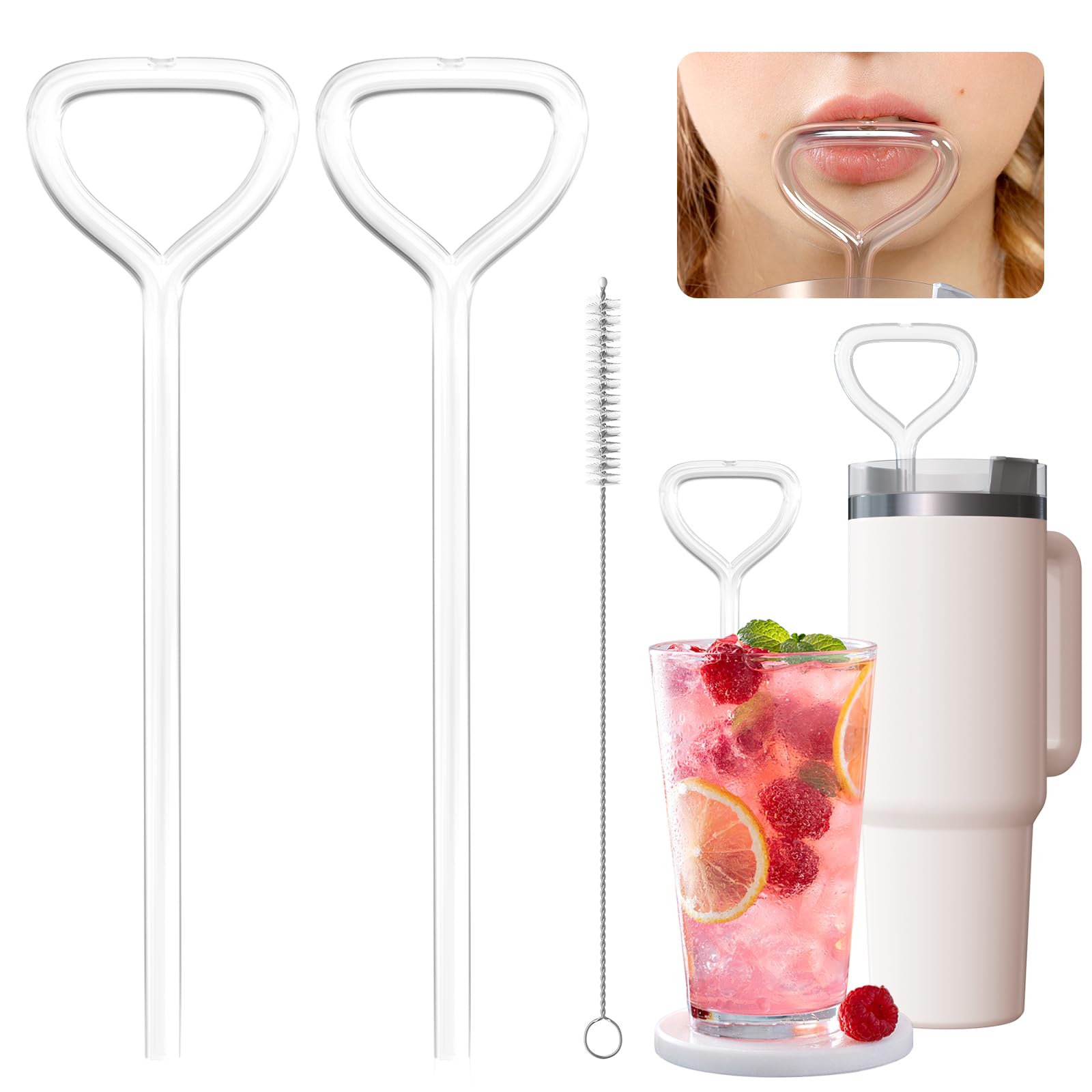 Anti Wrinkle Straw 2pcs, Reusable Glass Straw for Stanley Cup, Anti Wrinkle Drinking Straw Curved, Lip Straw for Wrinkles, Sideways Straw Wrinkle Free, Prevent Wrinkle Straw