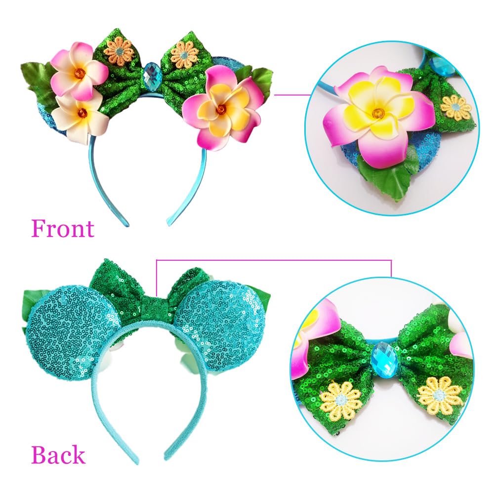 Kiddale Hawaiian Headbands Head Boppers,Tropical Flower Hair Band for Girls Women,Sequin Mouse Ear Flower Hair Accessories Costume Cosplay Headwear for Birthday Summer Luau Party Holiday Decorations