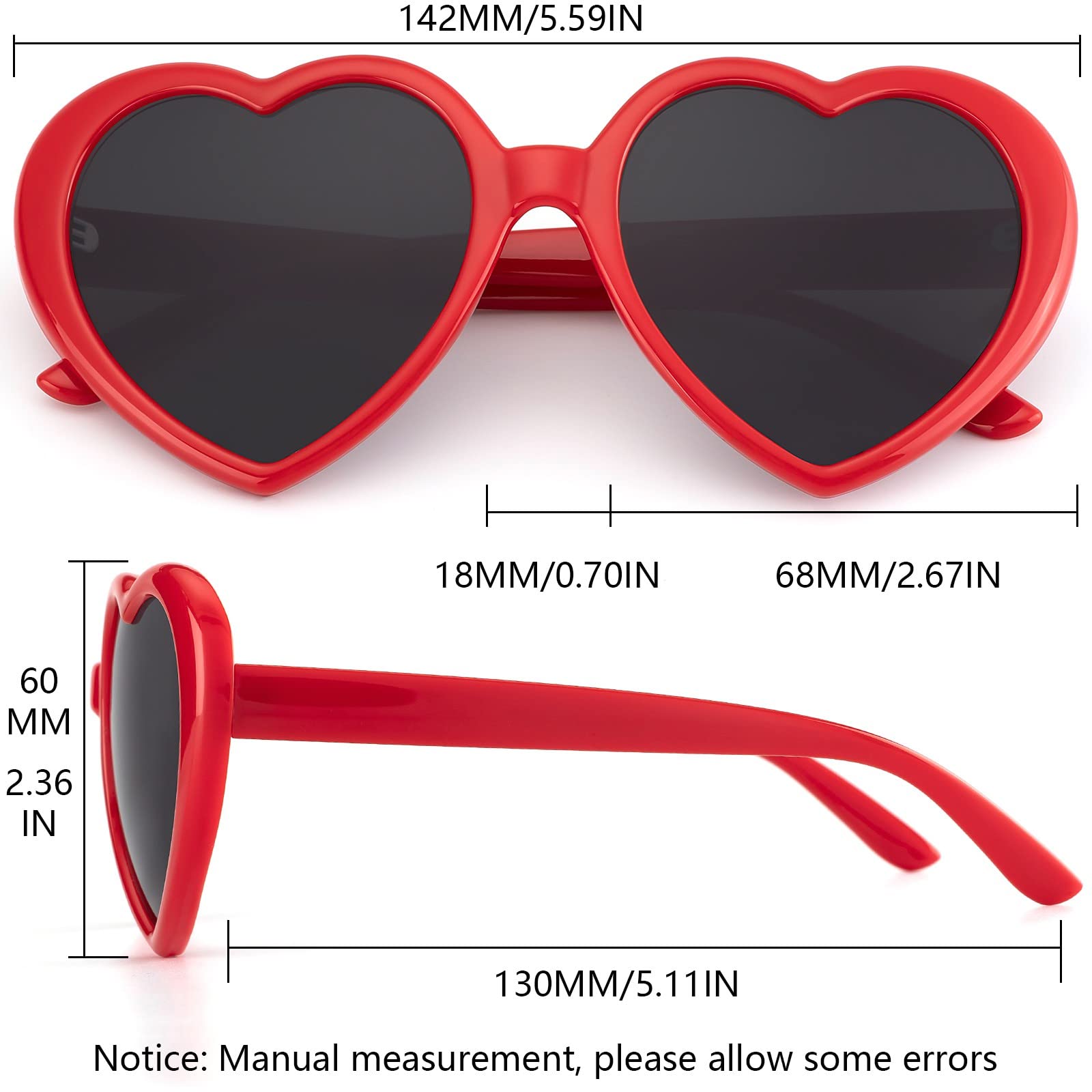 IOHLNG Heart Sunglasses for Women Men Oversized Trendy Love Shaped Sunglasses Non Polarized Shades Retro Lovely Fashion Cute Sun Glasses Red Frame Grey Lens