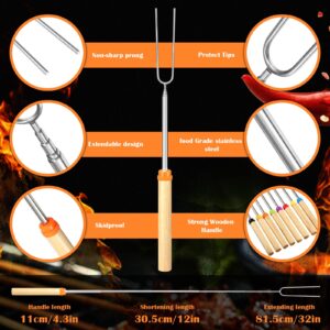 10 Pack 32 Inch Marshmallow Roasting Sticks Bulk, Smores Skewers for Fire Pit Kit, Hot Dog Camping Skewers Accessories Campfire Marshmellow Extendable Forks Bbq Tools Smores Sticks