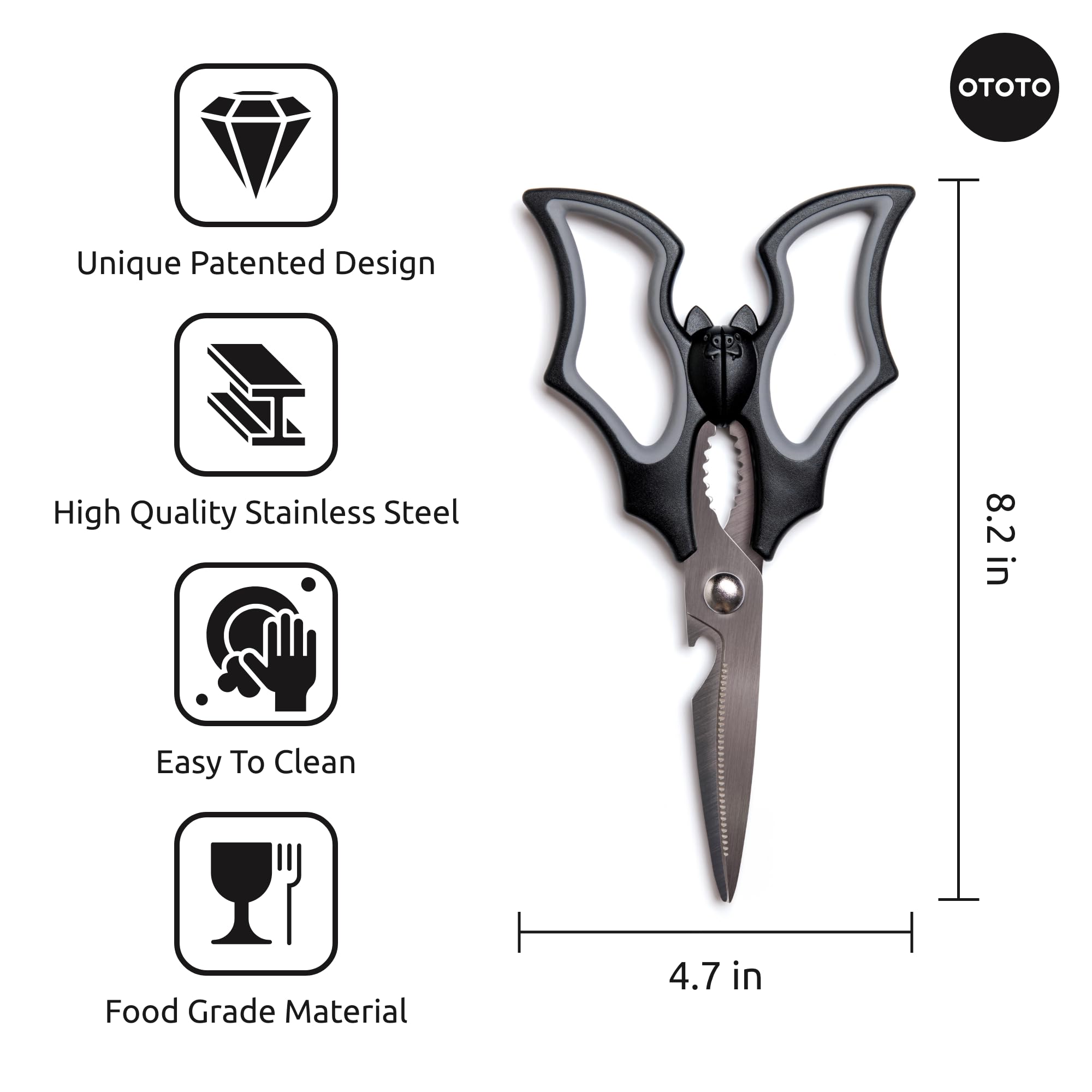 NEW!! Elizabat Kitchen Scissors by OTOTO - Halloween Goth Cute Bat Kitchen Shears, Gothic Scissors Kitchen Utensils - Spooky Bats Halloween Gifts, Cooking Scissors, Kitchen Gadgets, Goth Gifts