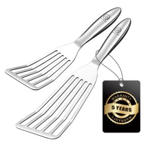 fish spatula stainless steel combo, 1 large fish turner spatula + 1 small griddle spatula, metal spatula for kitchen use, slotted spatulas, frying spatula with thin edge ideal for turning & flipping