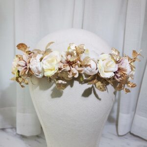 DDazzling Women Girls Handmade Princess Headpiece Forest Wedding Vintage Flower Crown Hair Accessories Photo Props (Gold Coffee Purple Beige)