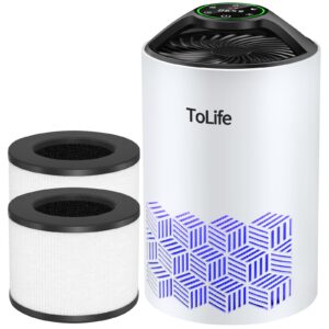 tolife air purifiers for bedroom home with three filters portable baby air purifier with low noise sleep mode for office & room, white