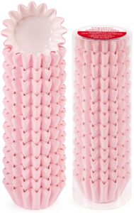 caperci grease-resistant pink mini cupcake liners 200 counts - heavy duty paper muffin baking cups, odorless, no muffin pan needed, easily peels (pink)