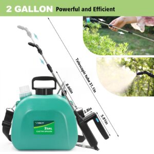 Battery Powered Sprayer 2 Gallon, Upgrade Powerful Electric Sprayer with 3 Mist Nozzles, Rechargeable Handle, Retractable Wand, Garden Sprayer with Adjustable Shoulder Strap for Lawn,Garden,Cleaning