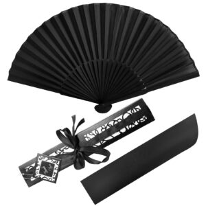 silk folding fan,handheld fans black hand fans hand held bamboo silk folding fan chinese kung fu tai chi folding fan vintage retro fabric fans with case for women performance,wedding, party & gift