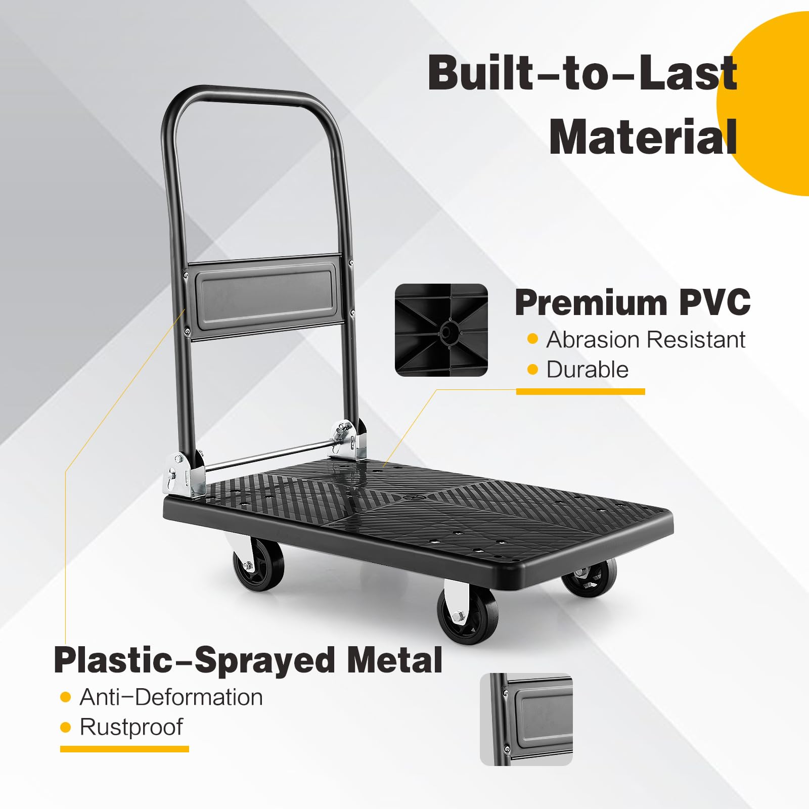 Goplus Folding Push Cart Dolly, Moving Platform Hand Truck w/ 360° Swivel Wheels, Spacious & Non-Slip Loading Area, Rolling Flatbed Cart for Loading & Storage, 440 LBS Max Load (28" x 19")