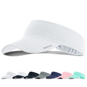 sukeen cooling stretchy visor free size cool hat with uv protection brim peak vizor for golf,tennis,cycling,running (white)