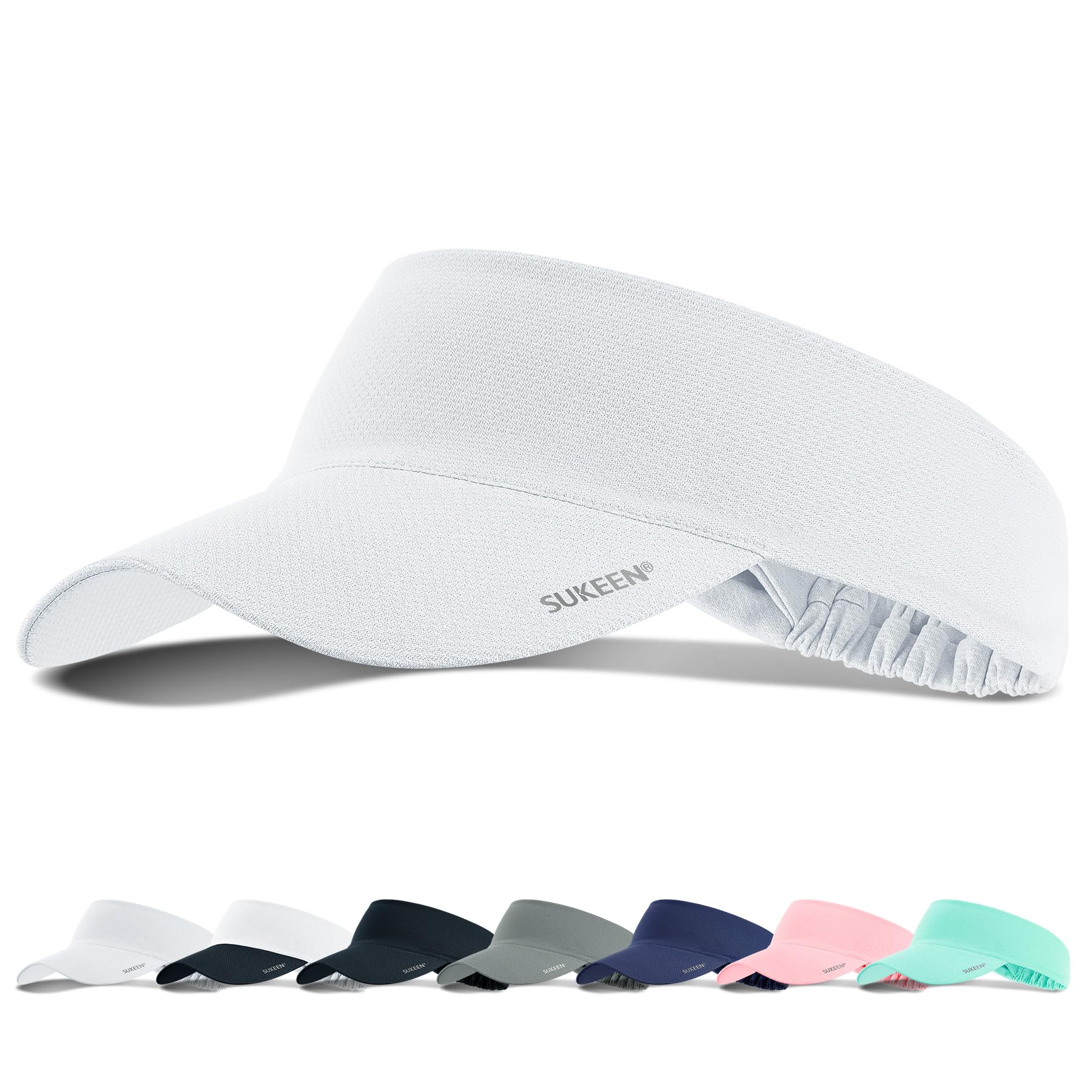 Sukeen Cooling Stretchy Visor Free Size Cool Hat with UV Protection Brim Peak Vizor for Golf,Tennis,Cycling,Running (White)