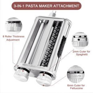 Pasta Maker Attachment for KitchenAid Stand Mixers, 3 in 1 Set Pasta Machine Attachment included Pasta Sheet Roller, Spaghetti Cutter, Fettuccine Cutter