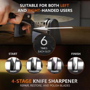 4 Stage Knife Sharpener Tool with Professional 800 Grit Whetstone, Premium Kitchen Knife Sharpener, Manual Knife Sharpener, Blade Sharpener, Scissor Sharpener, Chef Knife Sharpener