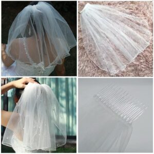 HONGMEI 1 Tier Bridal Wedding Veil Women's Short Veils with Rhinestone Flower Girls Veils for Wedding Bachelorette Party First Communion