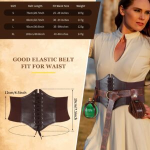 ramede 6 Pcs Women Renaissance Accessories Medieval Leaf Leather Belt Pouch Viking Corset Belt Potion Bottle Leaf Arm Guards(Fit Waist Size 25''-29'',Medieval Style,Brown)