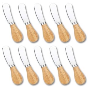 10 pcs cheese spreader knives, mini butter knife spreader with wooden handle, stainless steel cheese knife set for charcuterie board, sandwich, appetizers, cocktail spreading knife