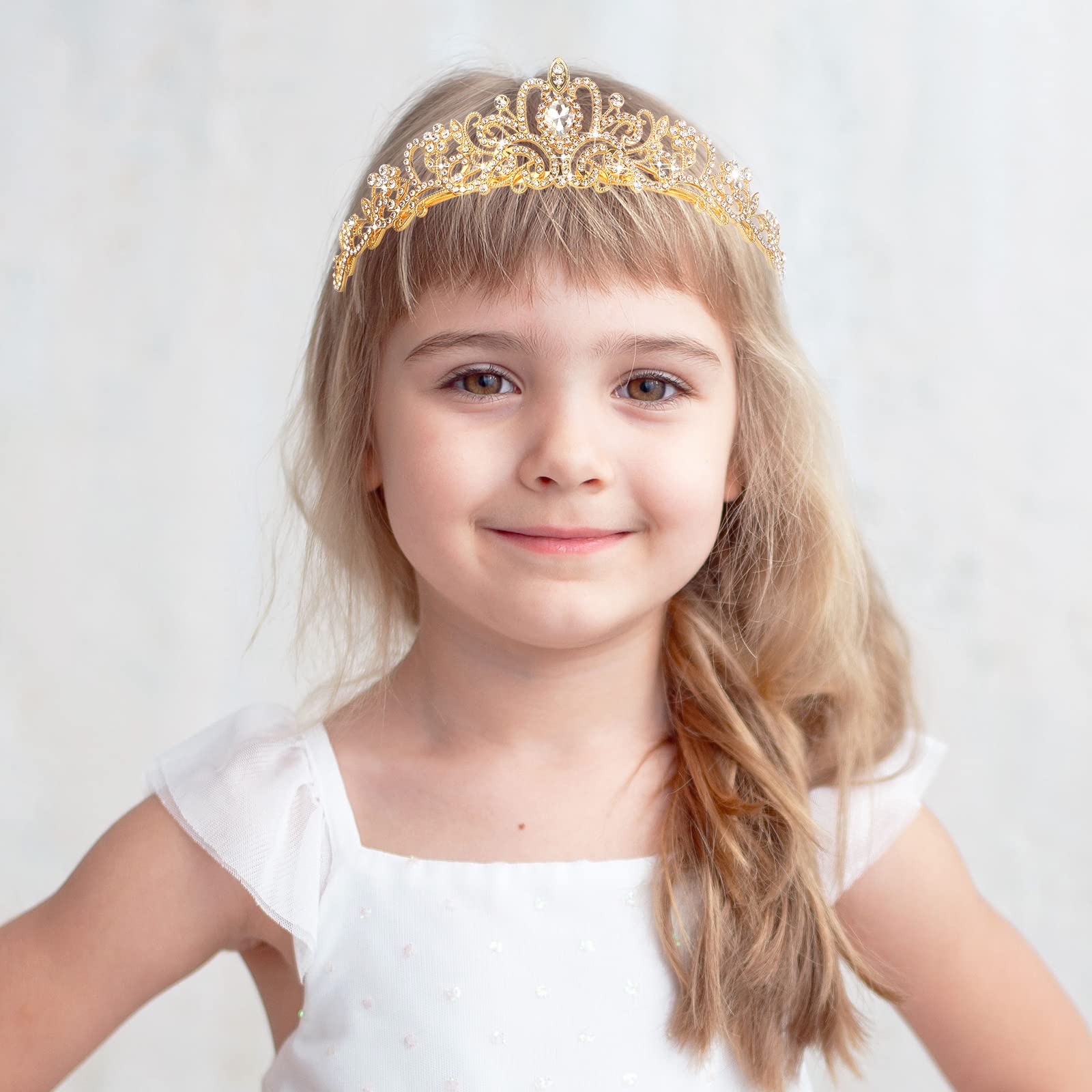 Tigeen 20 Pcs Crystal Tiara Crowns Princess Crown for Women Crown with Combs Rhinestone Princess Tiara Bride Crown for Birthday Party Bridal Wedding Prom Hair Accessories(Gold)