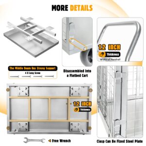 Platform Truck Cart with Cage 4in1 Foldable Platform Truck Heavy Duty Push Cart Dolly W/Swivel Wheels 1800lbs Capacity Flatbed Hand Truck Dolly Cart Multipurpose for Grocery/Laundry/Stall/Storage