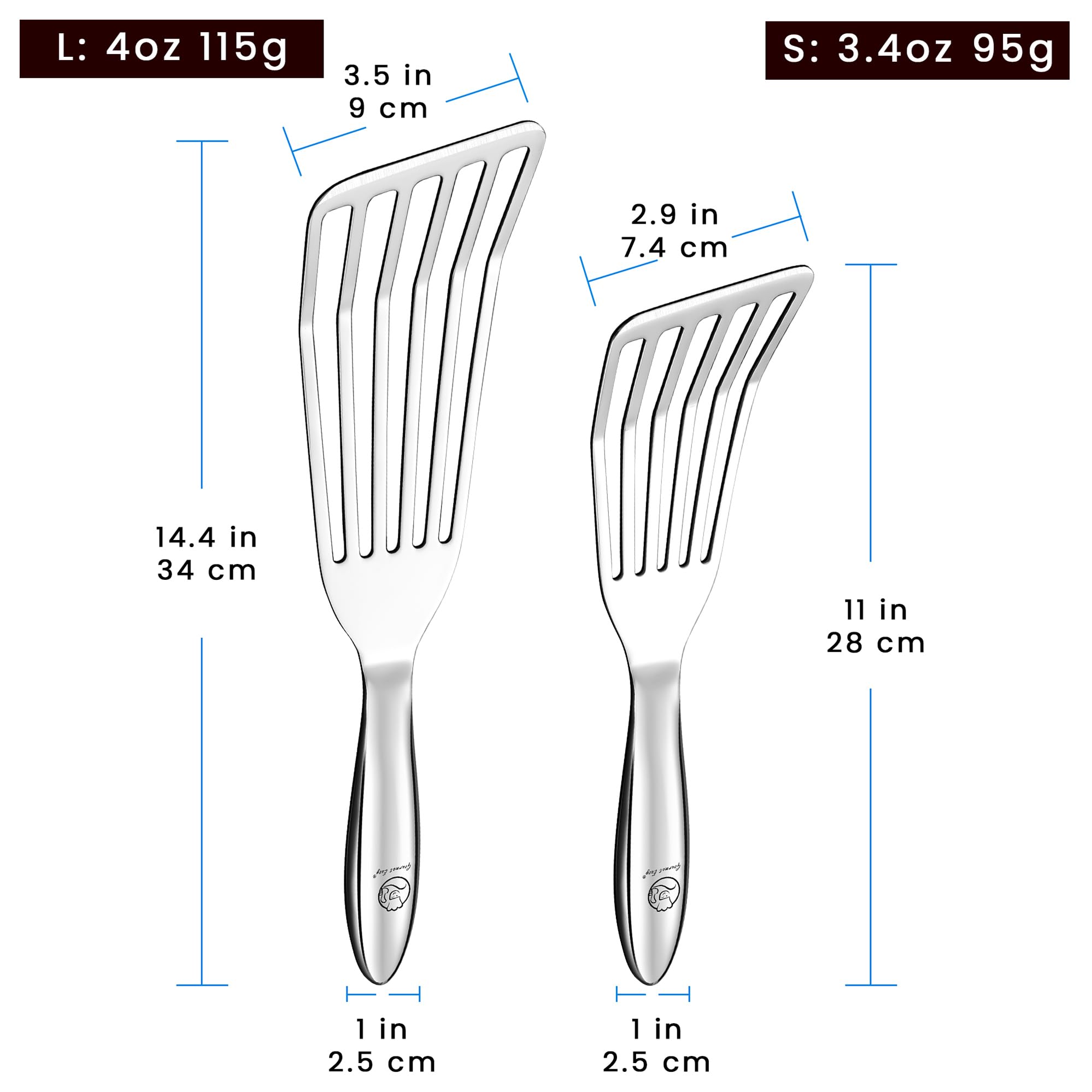 Fish Spatula Stainless Steel Combo, 1 Large Fish Turner Spatula + 1 Small Griddle Spatula, Metal Spatula for Kitchen Use, Slotted Spatulas, Frying Spatula with Thin Edge Ideal for Turning & Flipping