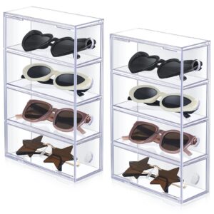 sintuff 2 pieces acrylic sunglass organizer clear sunglass holder with 4 drawers glasses organizer for women clear eyeglass holder eyewear display case multiple pair for glasses jewelry watch storage