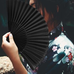 Silk Folding Fan,Handheld Fans Black Hand Fans Hand Held Bamboo Silk Folding Fan Chinese Kung Fu Tai Chi Folding Fan Vintage Retro Fabric Fans with Case for Women Performance,Wedding, Party & Gift