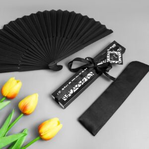 Silk Folding Fan,Handheld Fans Black Hand Fans Hand Held Bamboo Silk Folding Fan Chinese Kung Fu Tai Chi Folding Fan Vintage Retro Fabric Fans with Case for Women Performance,Wedding, Party & Gift