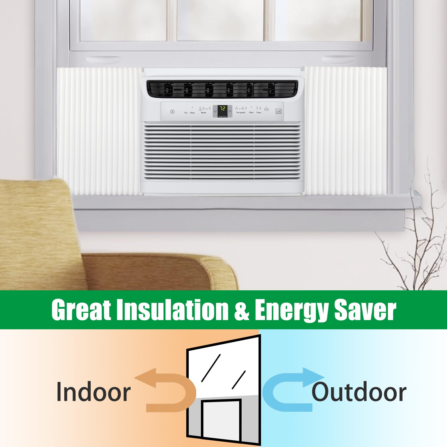 Forestchill Window Air Conditioner Side Panels, 17" H x 12" W x 1" T Surround Insulation Extra Wide Foam Panels for Window AC Units Cover Large Window, White, 2 Pack