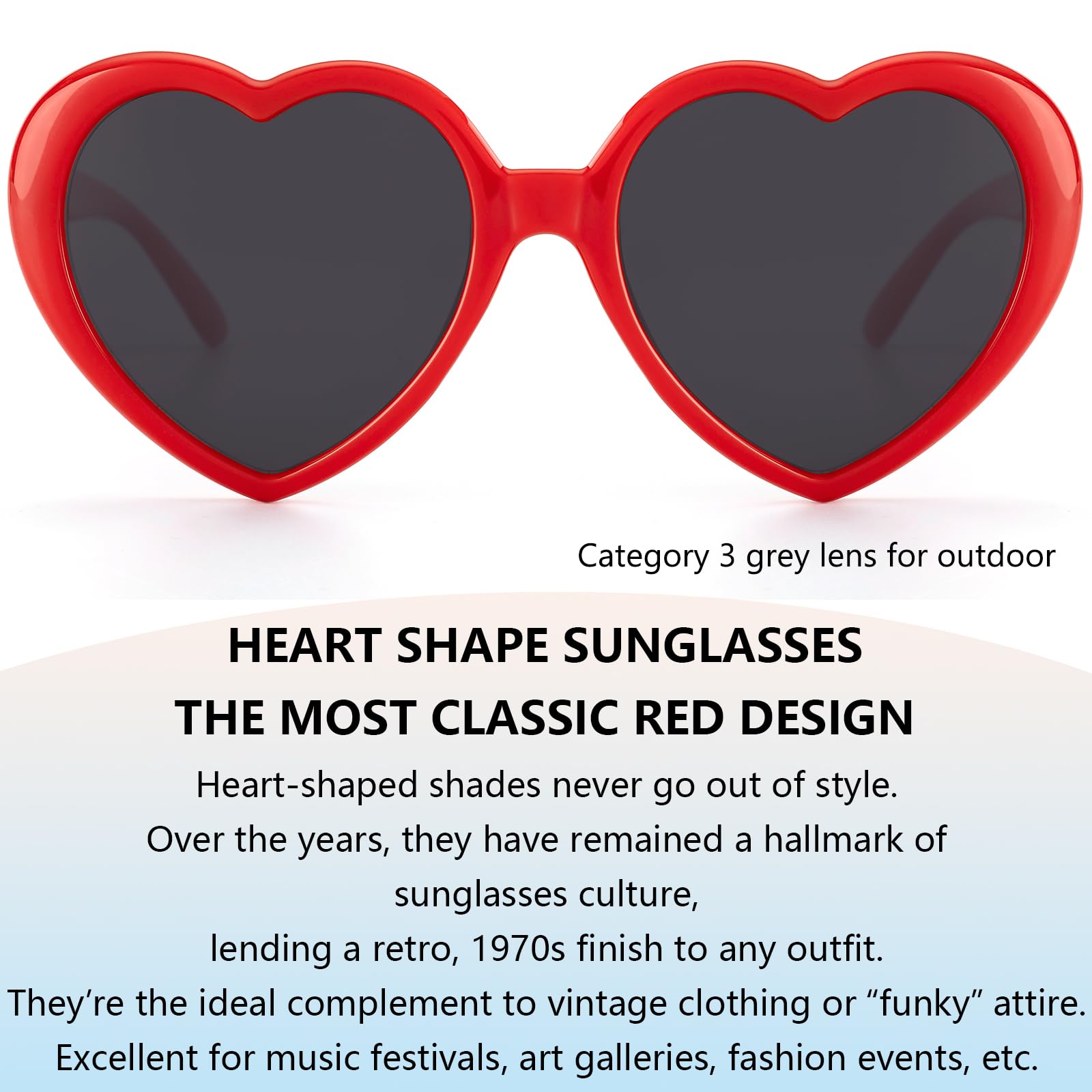 IOHLNG Heart Sunglasses for Women Men Oversized Trendy Love Shaped Sunglasses Non Polarized Shades Retro Lovely Fashion Cute Sun Glasses Red Frame Grey Lens