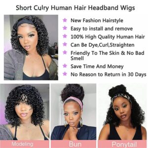 Headband Wigs Afro Curly Headband Wig for Black Women Human Hair Water Wave Natural Hair Women's Headband Wig Deep Wave 10 Inch 150% Density Machine Made No Lace deep Curly Front Headband Wig wigs