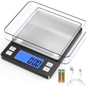 bomata 0.01g/1kg upgraded small digital scale, usb rechargeable, with larger display and hold,tare function, 9 units, high precision digital scale grams and oz for small item, kitchen…