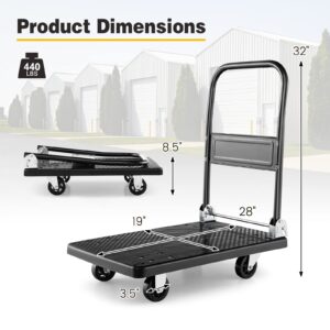 Goplus Folding Push Cart Dolly, Moving Platform Hand Truck w/ 360° Swivel Wheels, Spacious & Non-Slip Loading Area, Rolling Flatbed Cart for Loading & Storage, 440 LBS Max Load (28" x 19")